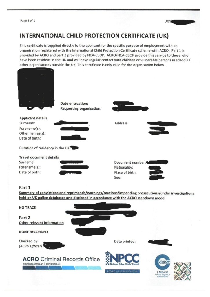 Sworn translation of the UK International Child Protection Certificate ...