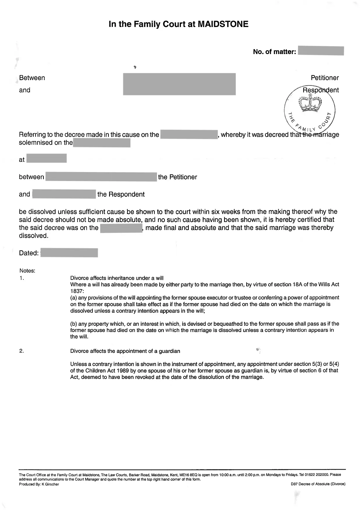 Example Of Divorce Papers
