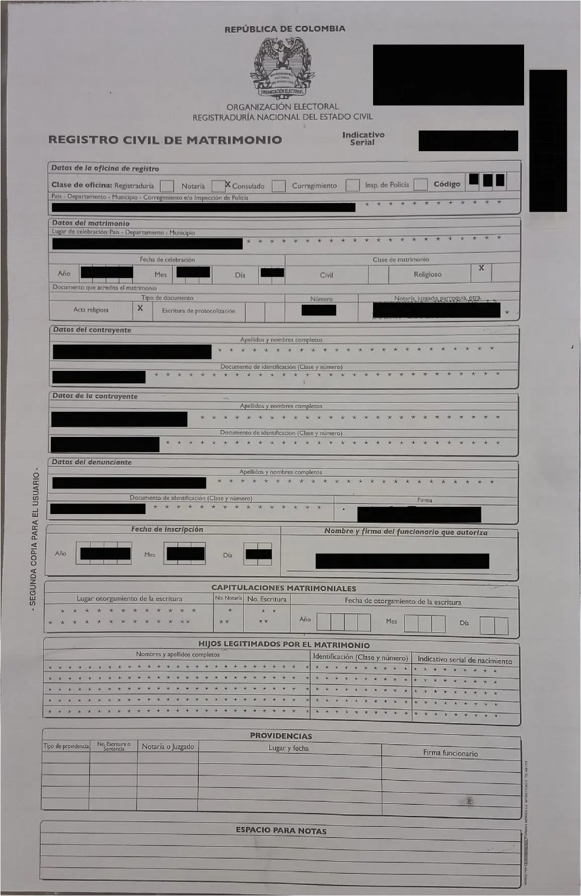 Colombian Marriage Certificate